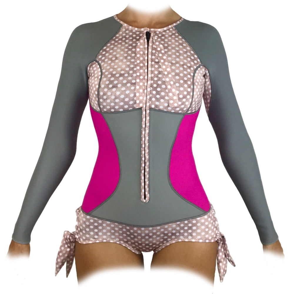 Sirensong Wetsuits 2.5mm Longsleeve Springsuit | Bella pink/polka-dots